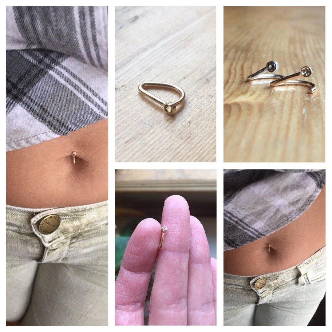 Venus Belly Button Ring Teardrop Minimal Simple 2 Mm Faceted Stones ...