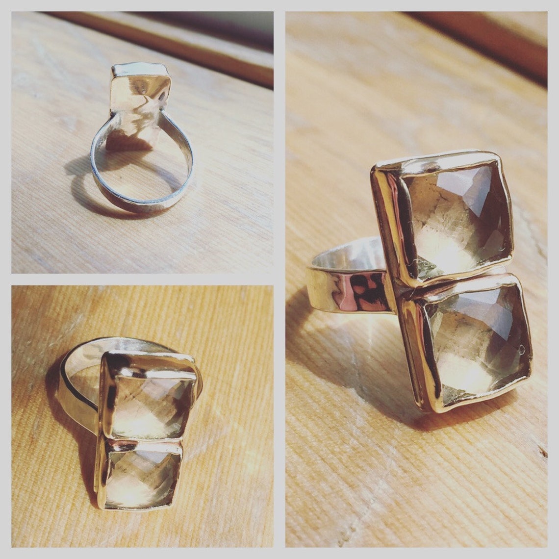 Double Citrine Linx Ring Square Faceted Stones Hammered - Etsy