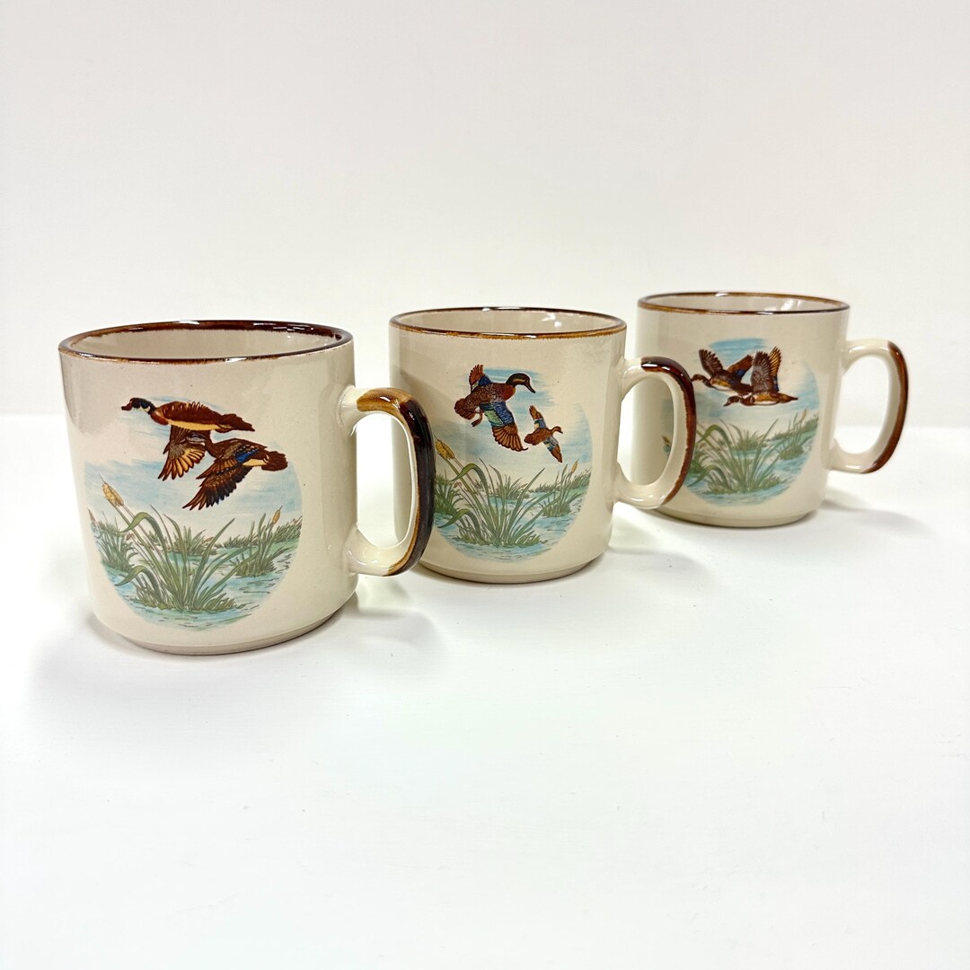 Vintage Duck Themed Coffee Cups, 3 Stoneware Waterfowl Mugs ...