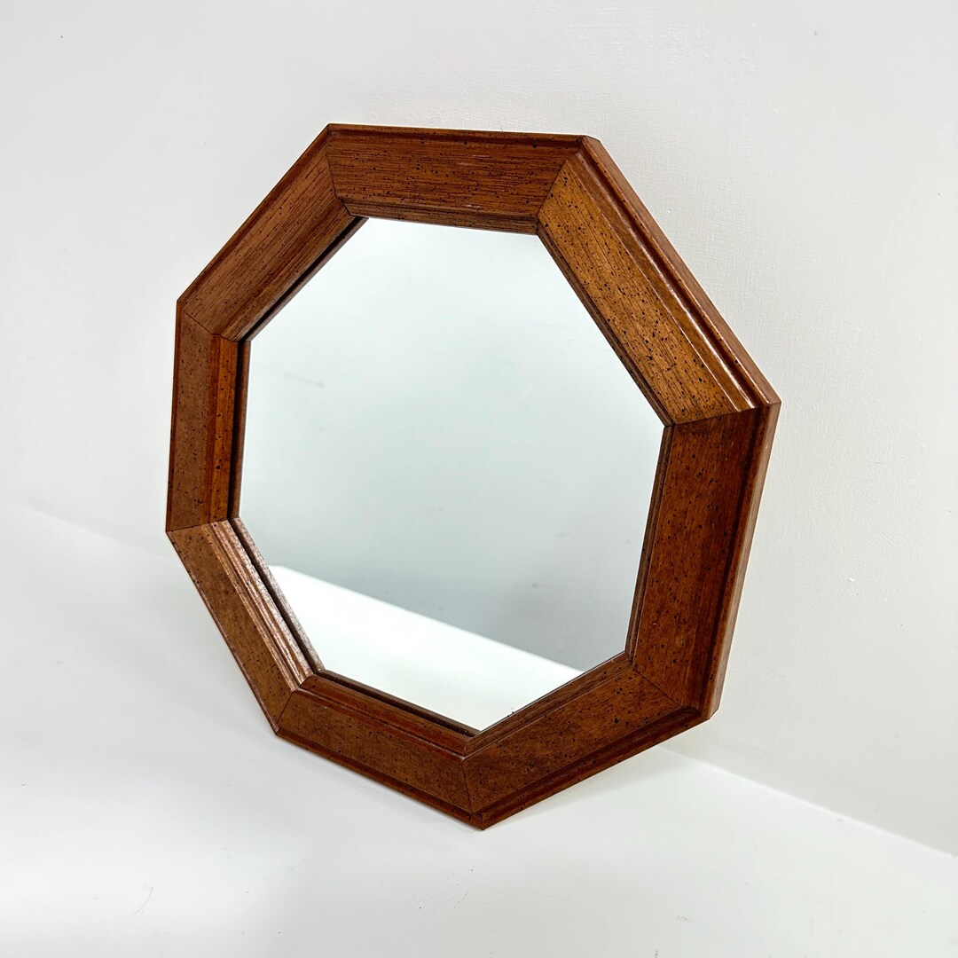 Vintage Wood Framed Mirror, Octagon Shaped Mirror, 11" Wall Hanging ...