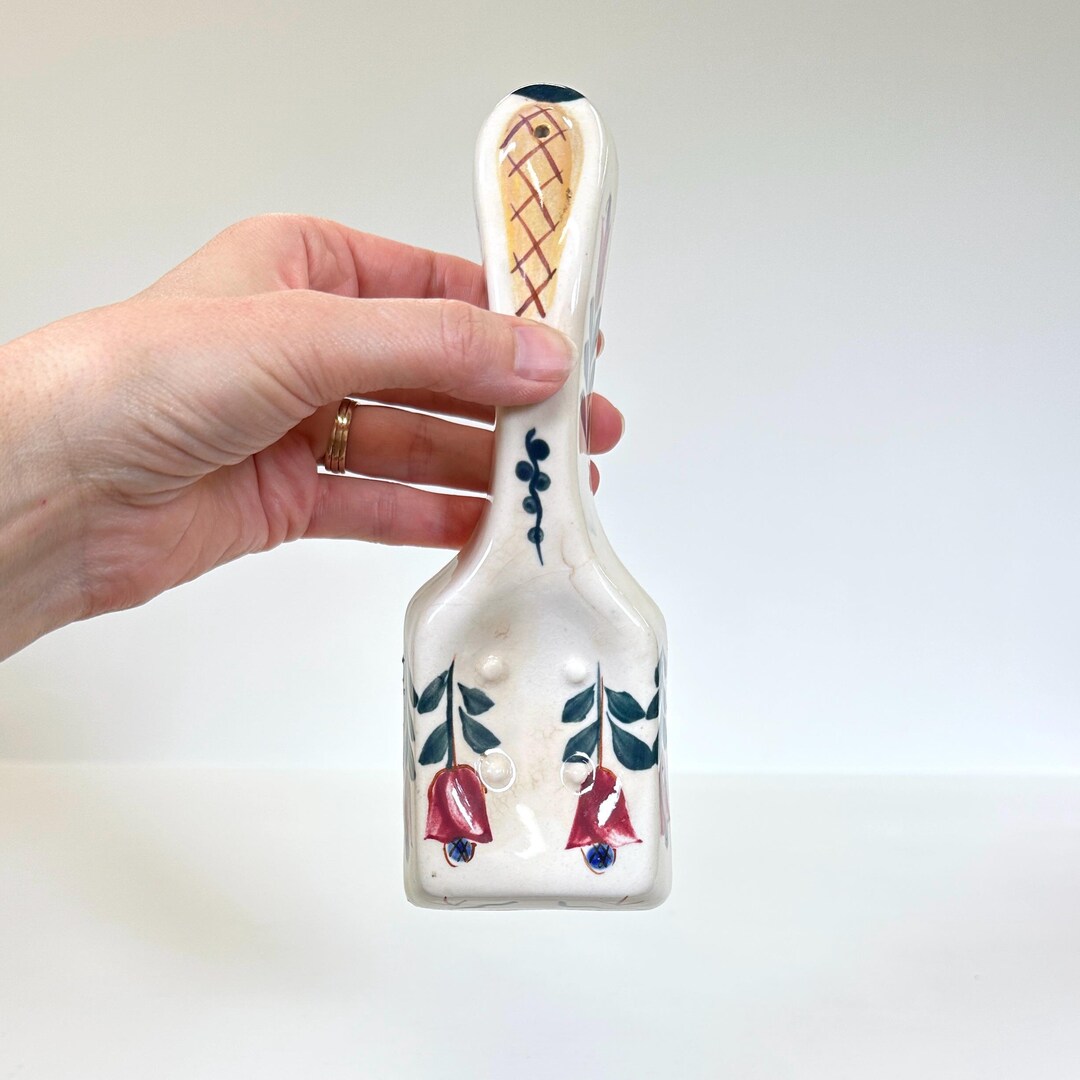 Vintage Ceramic Spoon Rest With Folk Art Pennsylvania Dutch Style Hand ...