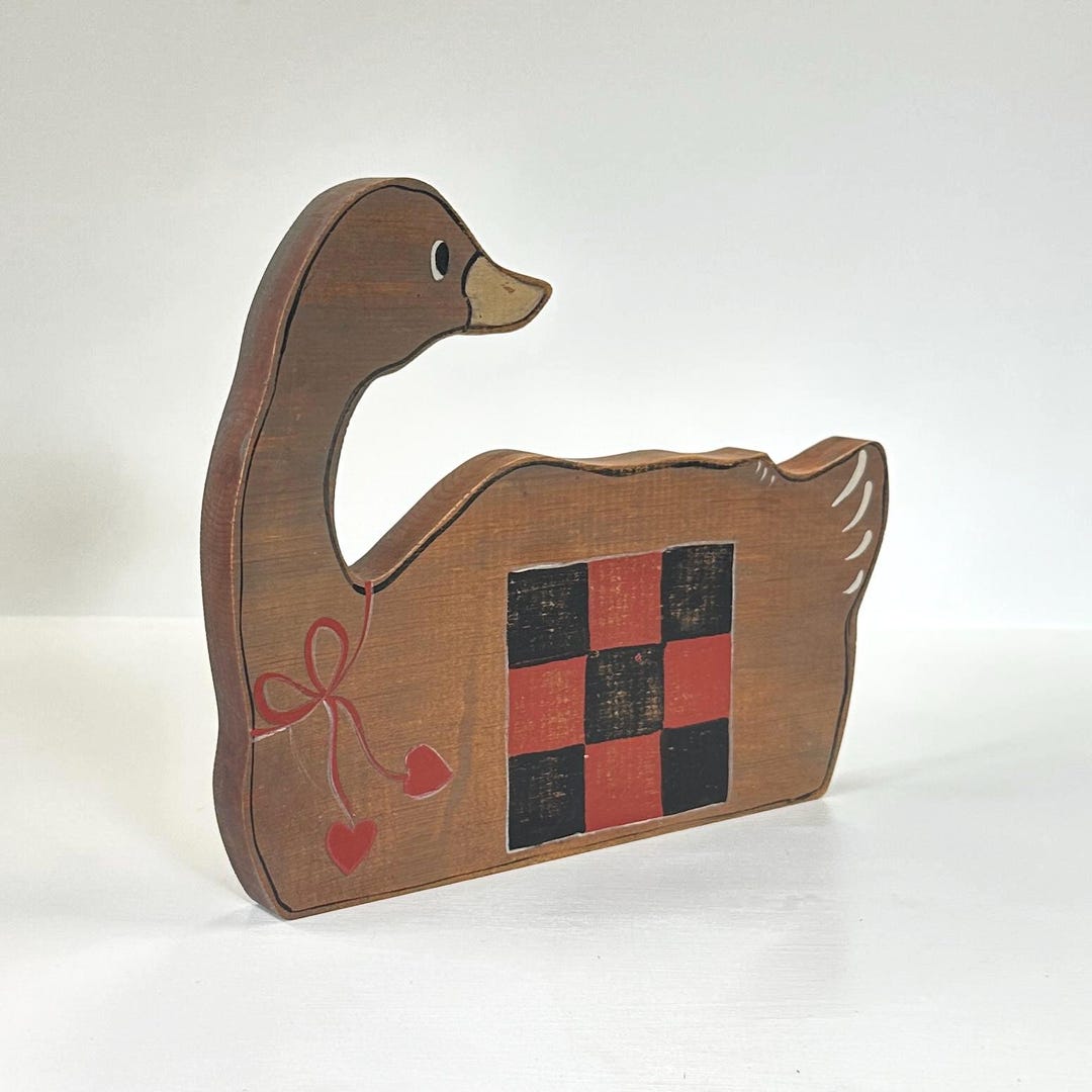 Vintage Handmade Folk Art Wooden Goose Shape Plaque Hand-painted With ...