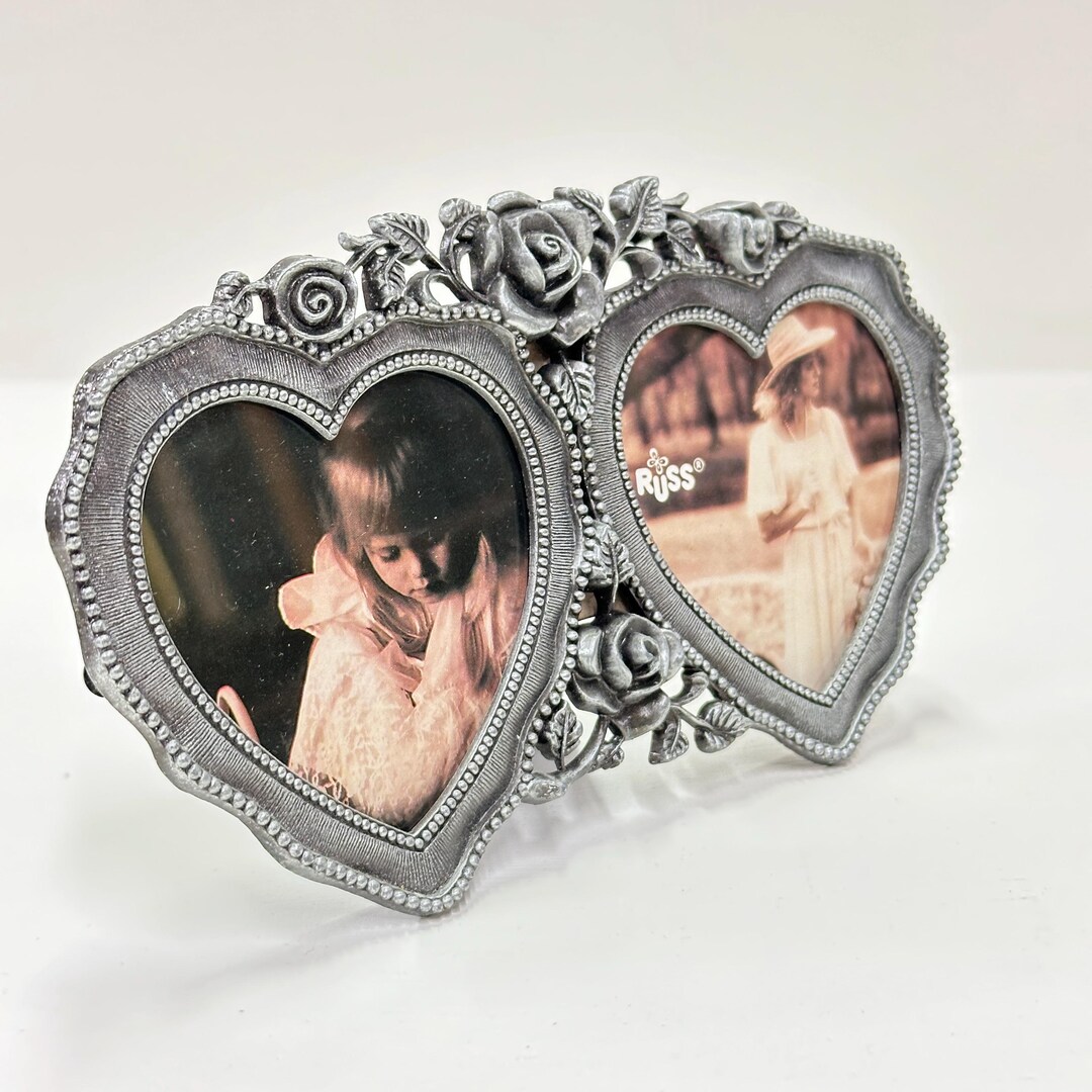 Vintage Metal Double Hearts & Roses Picture Frame, Russ Double Photo ...