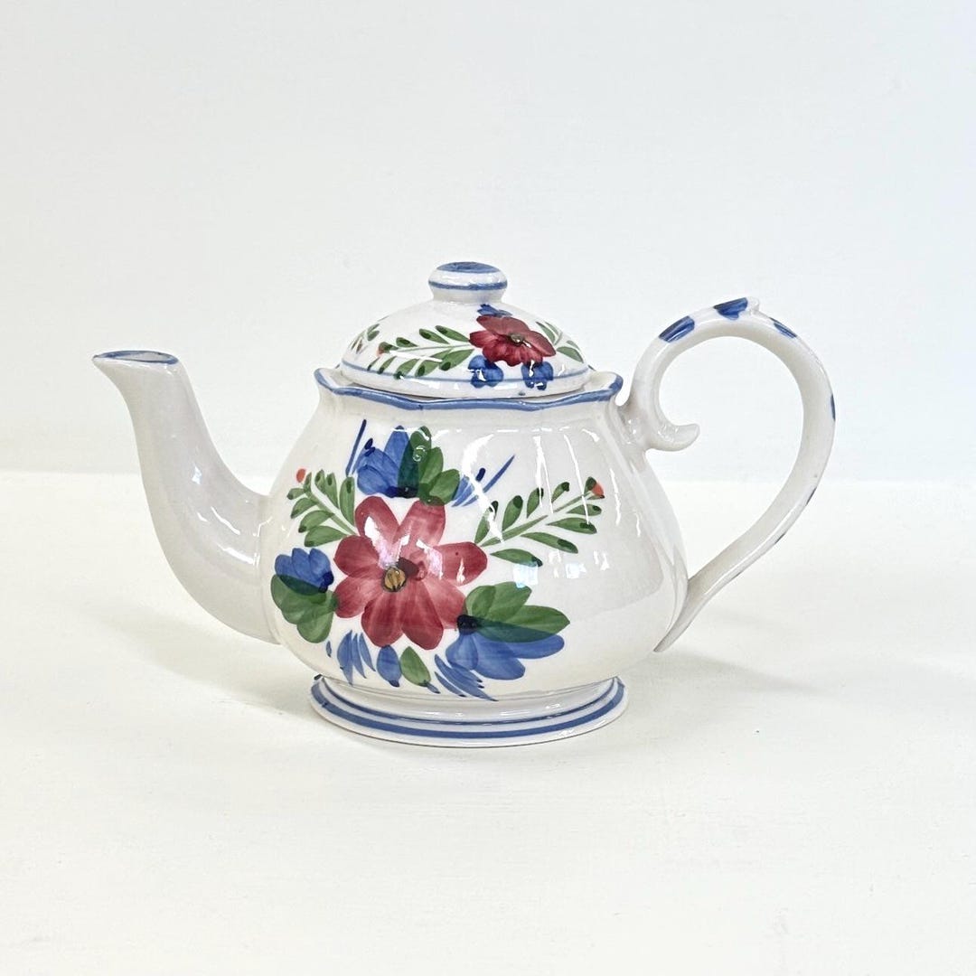 Vintage Hand-painted Floral Teapot With Pink and Blue Flowers and ...
