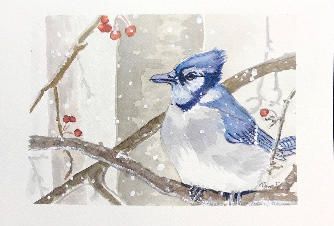 Bluejay Wall Art Original Watercolor Painting Watercolour Landscape ...