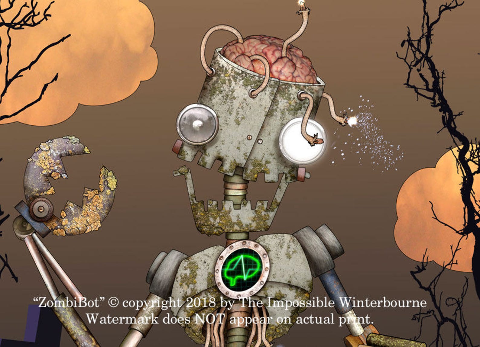 Zombie Robot Illustration Zombibot From the Popular | Etsy