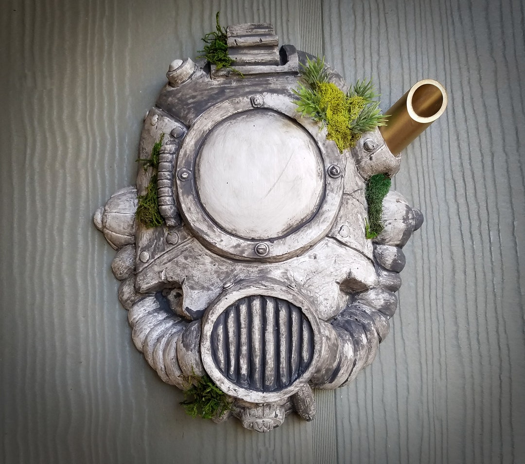 Abyssal Scubabot Wall Sculpture: Stone & Moss Finish, Steampunk Robot ...