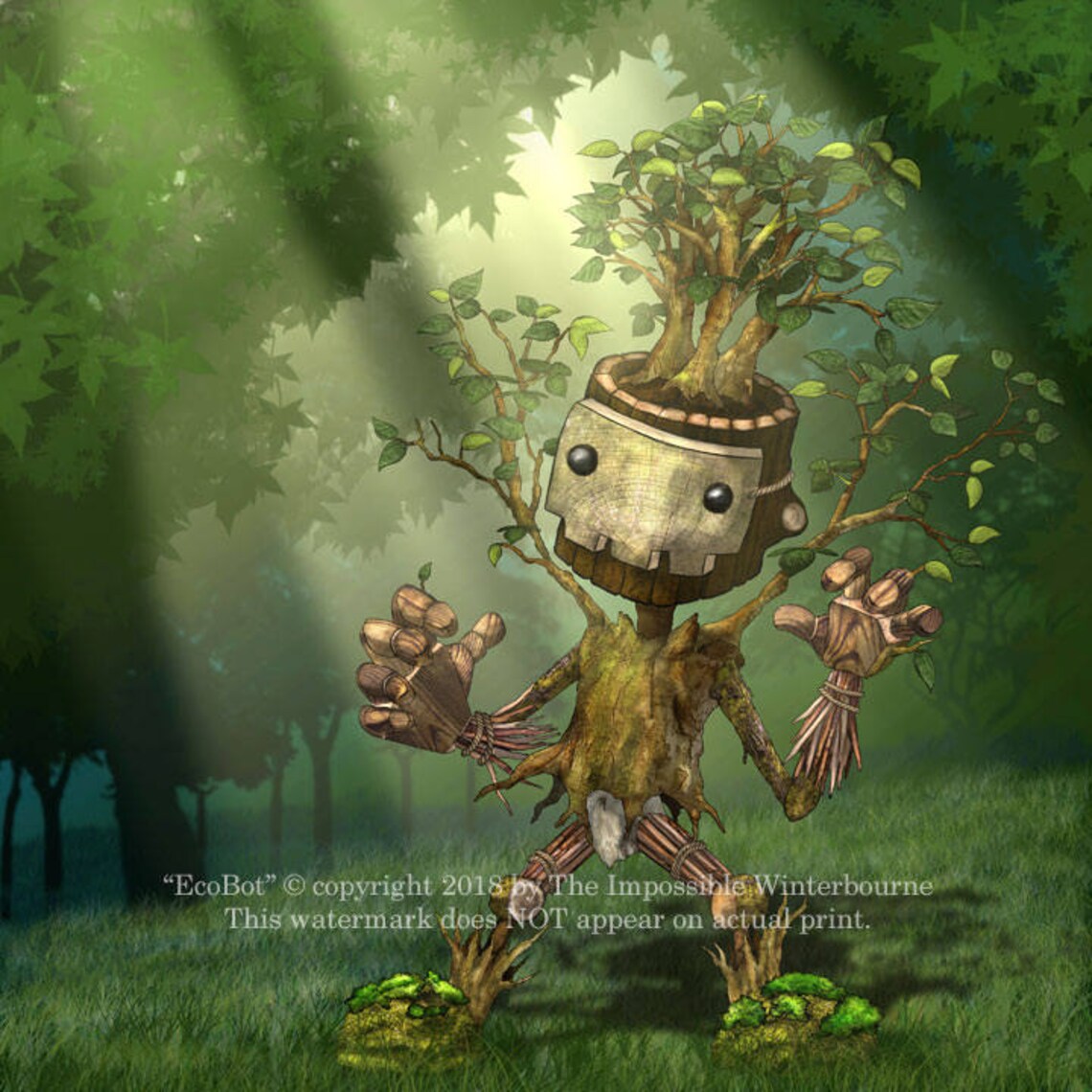 Tree Hugging Robot Limited Edition Art Print With Eco-friendly - Etsy