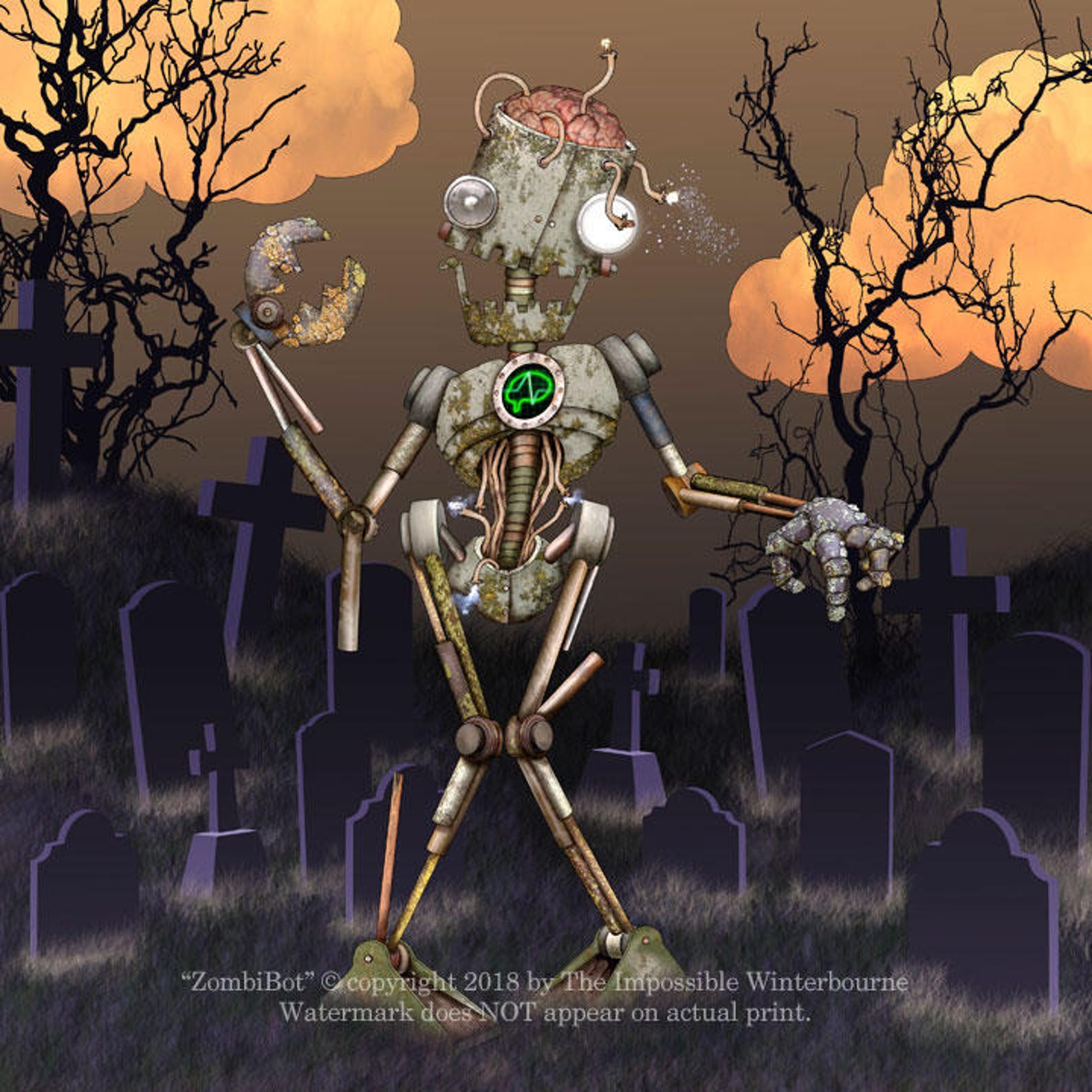 Zombie Robot Illustration Zombibot From the Popular - Etsy