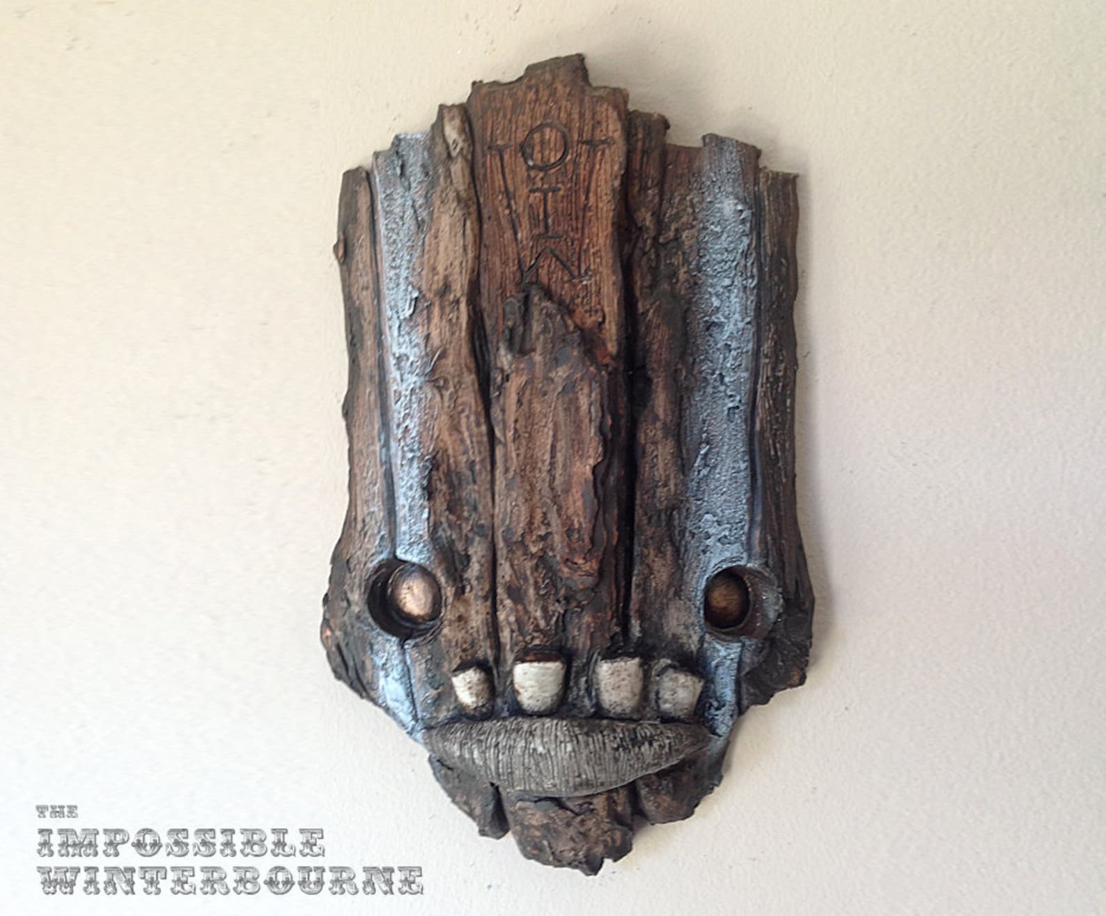 Wooden Goblin Mask • Boggart Face • Forest Mask Sculpture With Two ...