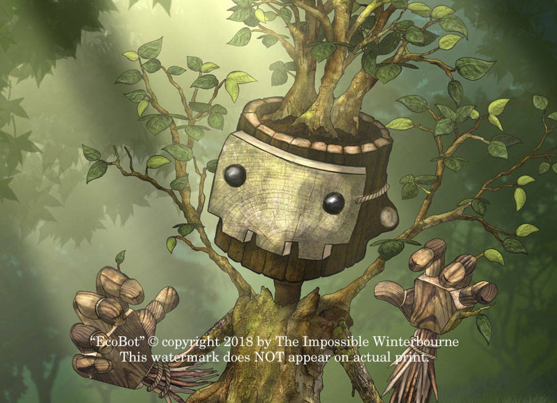 Tree Hugging Robot Limited Edition Art Print With Eco-friendly - Etsy