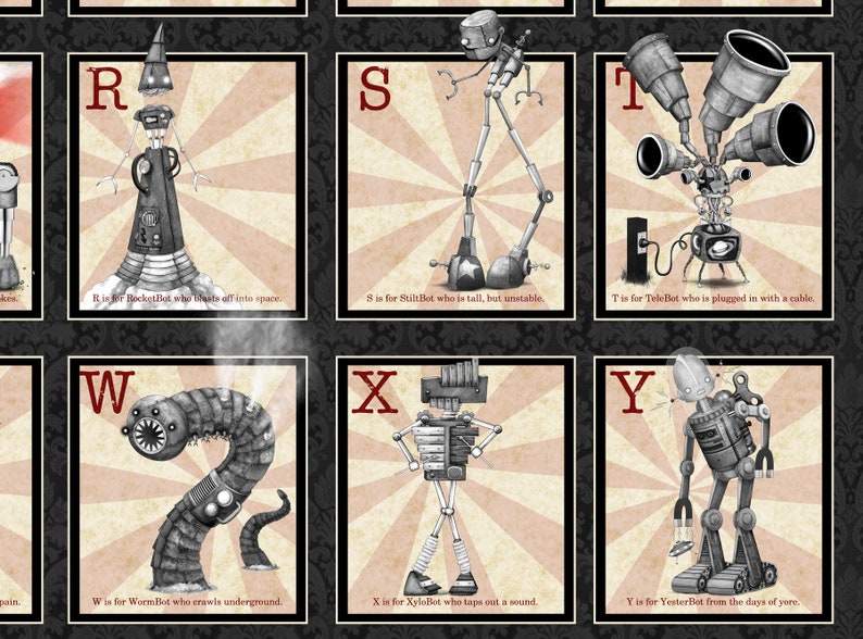Robot Alphabet Poster Featuring the Steampunk Robots the | Etsy