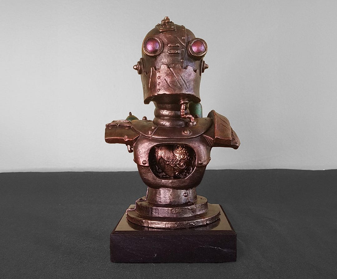 Mini Steampunk Robot Statuette on Black Marble Base, Steambot With ...