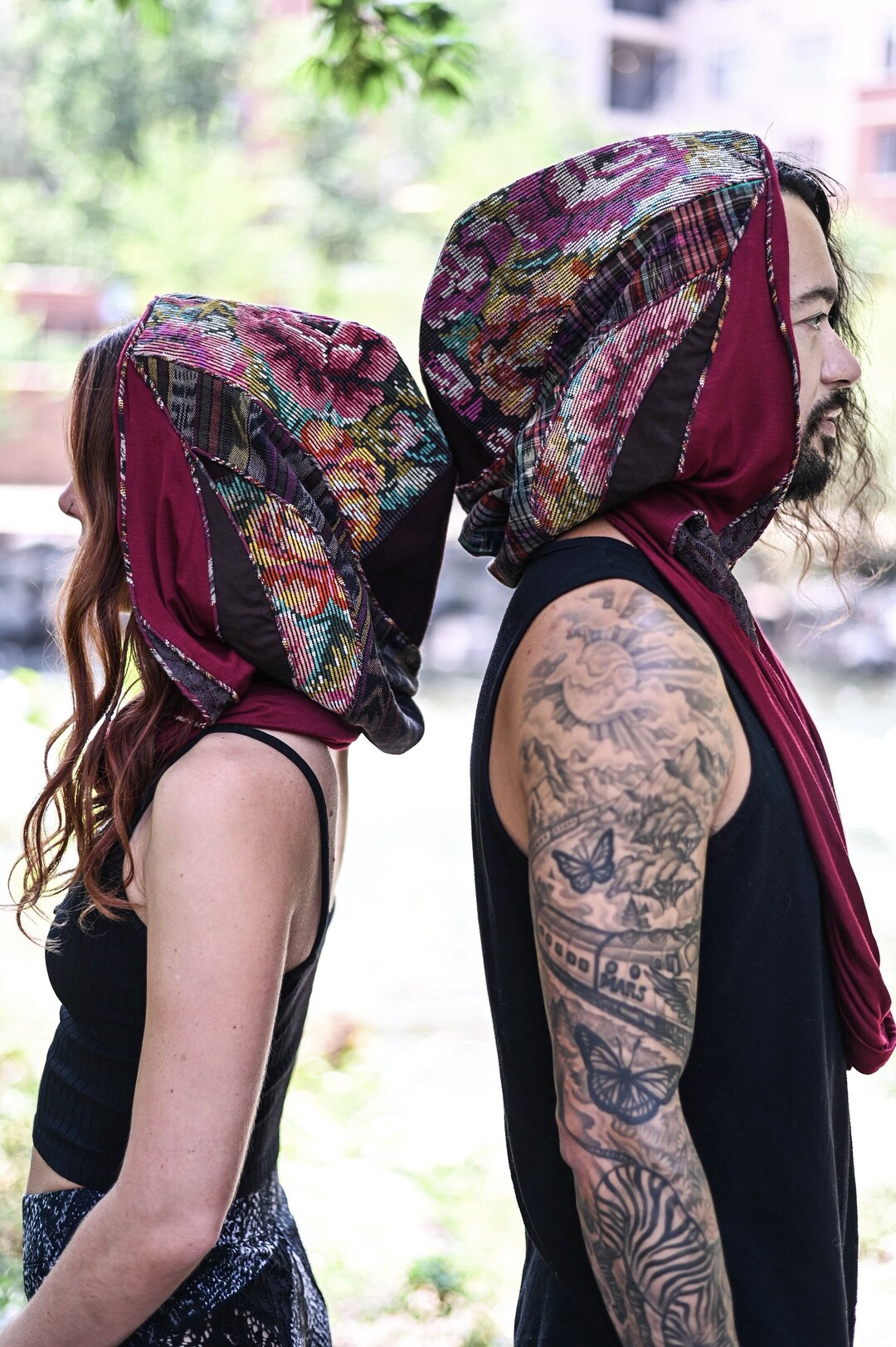 INFINITY HOOD - Wine & Cacao Flowers, Festival Hood, Multifunctional ...