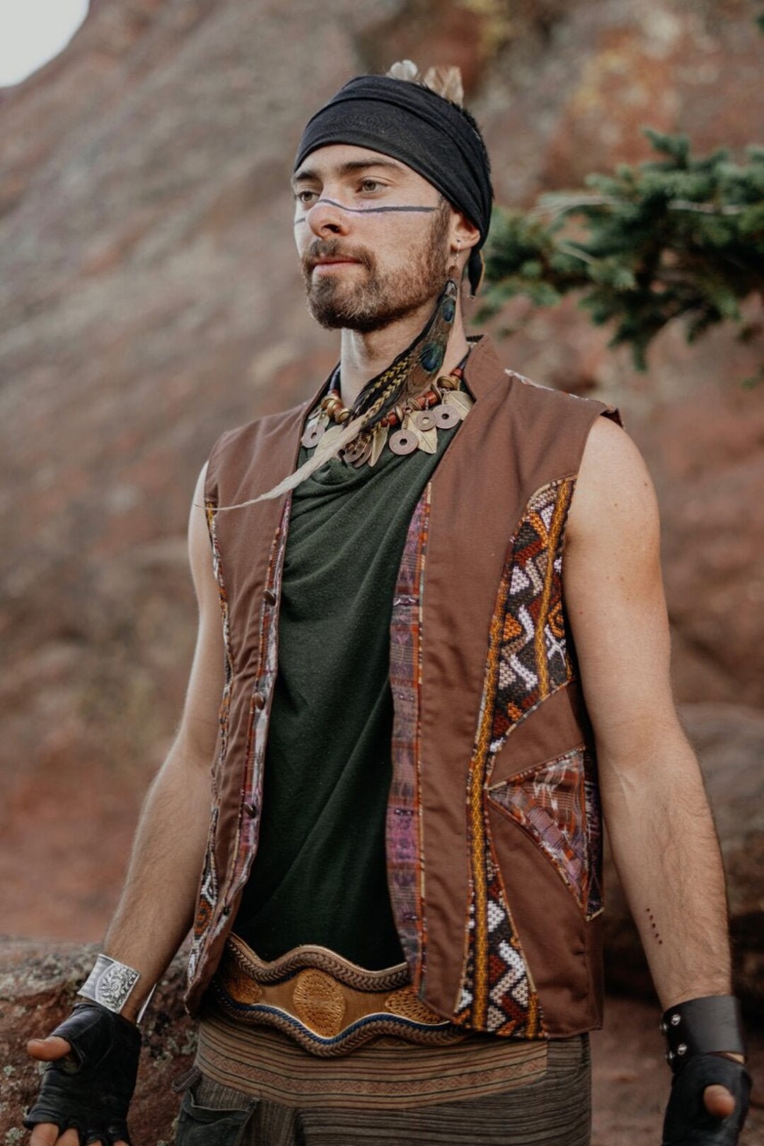 TRIBAL VEST - Light Brown, Man Vest, Burningman Vest, Festival Vest ...