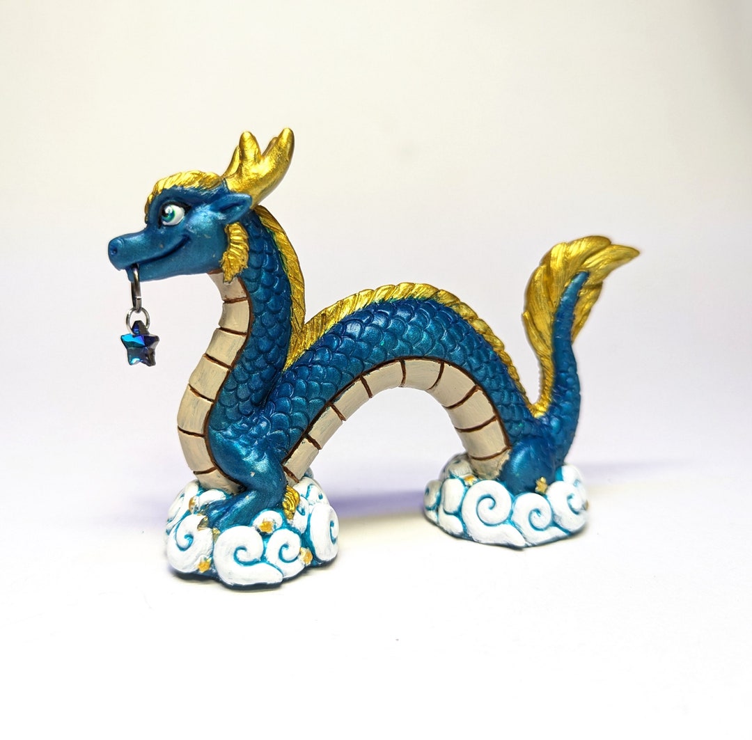 Teal and Gold Lucky Wish Dragon, Noodle Dragon, Peep Dragon, Handmade ...