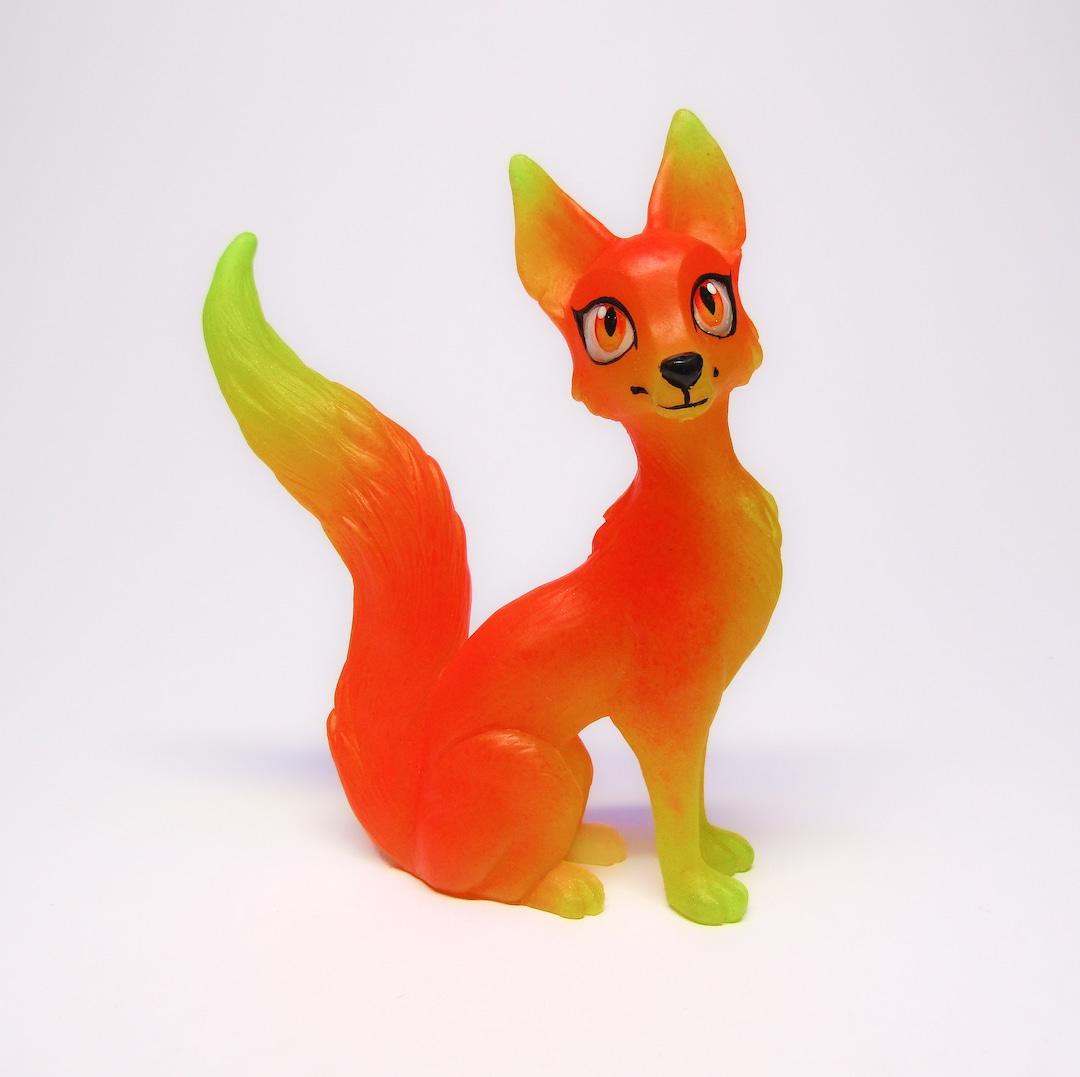 UV Fire Fox Kitsune Fox Figurine Statue, Handmade Art, Japanese Fox - Etsy