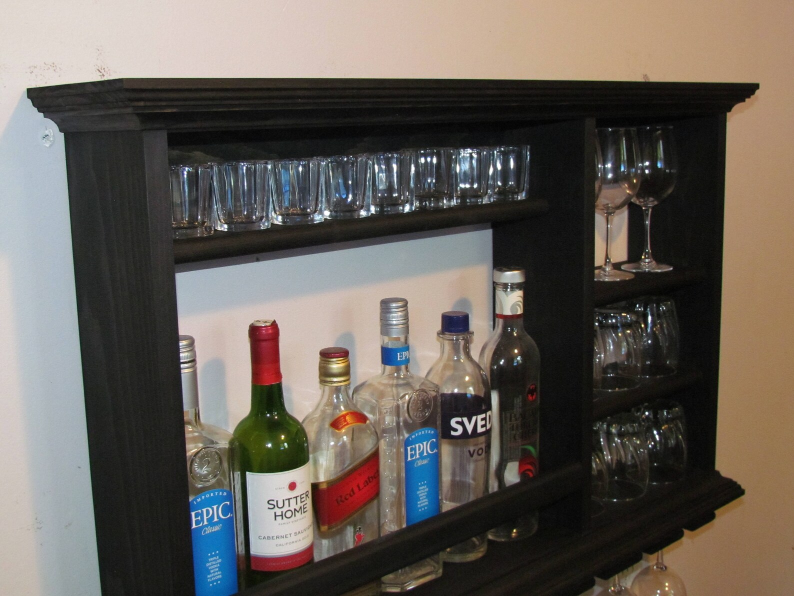 Mini Bar Black Stain Liquor Cabinet 3'x2' Wall - Etsy
