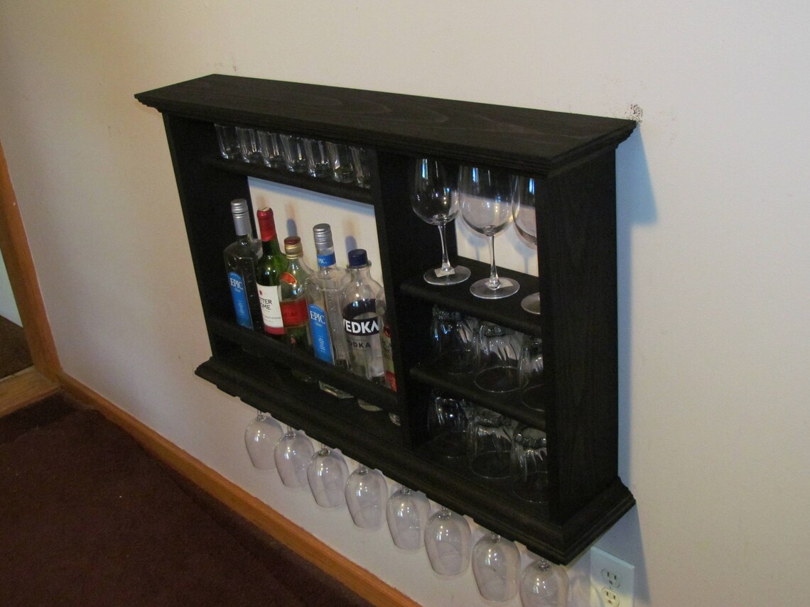 Mini Bar Black Stain Liquor Cabinet 3'x2' Wall - Etsy