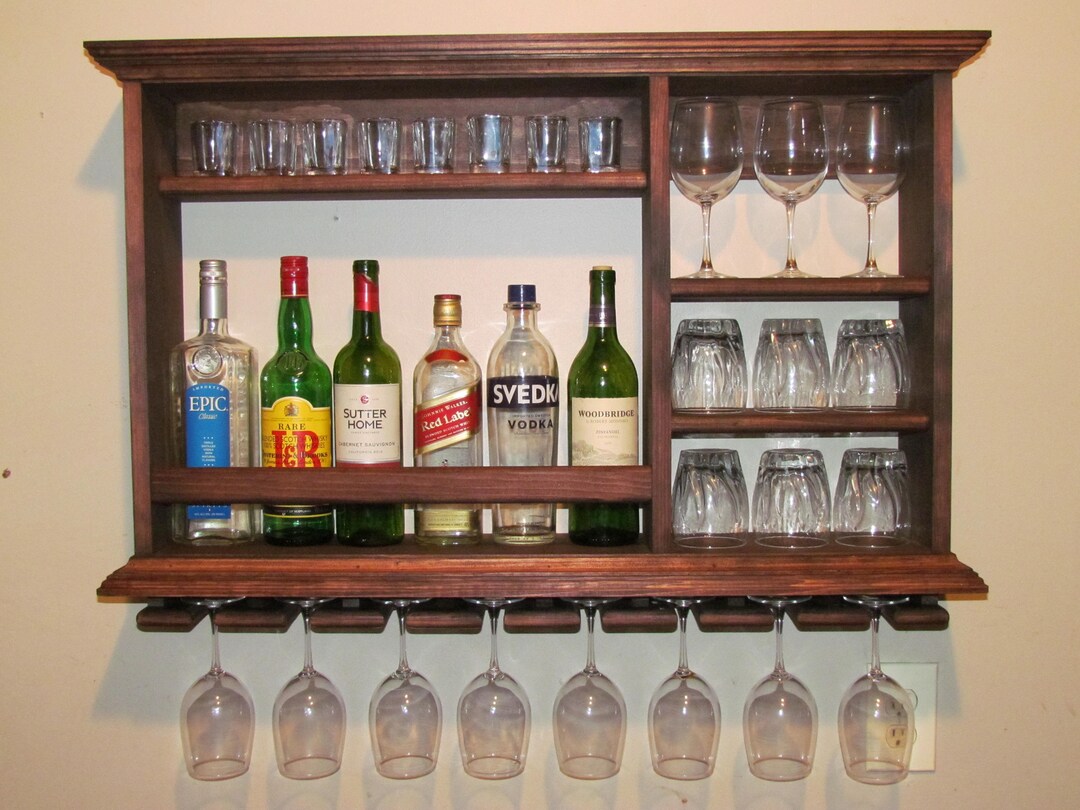 Mini Bar, Red Mahogany Stain Wine Rack, 3'x2' Liquor Cabinet, Wall ...