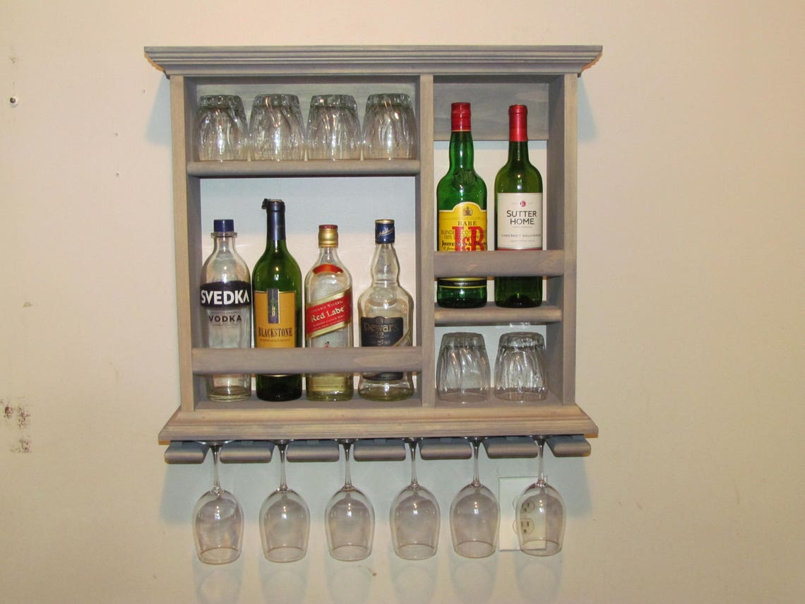 Mini Bar, Weathered Gray Stain, Minimalist Style 25 " X 24 " Liquor ...
