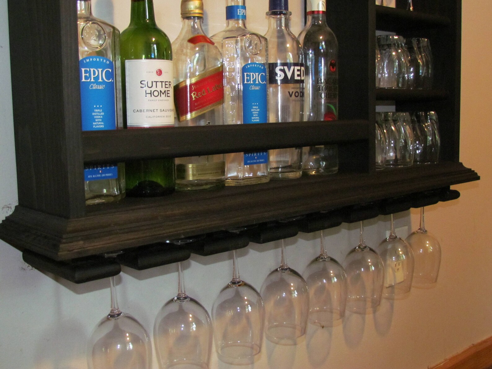 Mini Bar Black Stain Liquor Cabinet 3'x2' Wall - Etsy