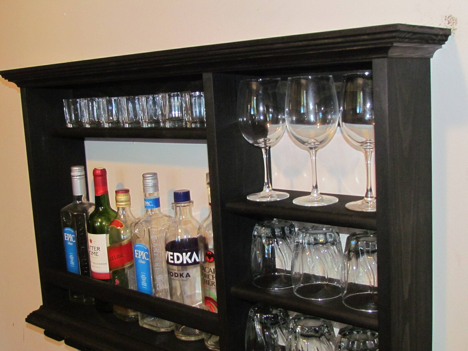 Mini Bar Black Stain Liquor Cabinet 3'x2' Wall - Etsy