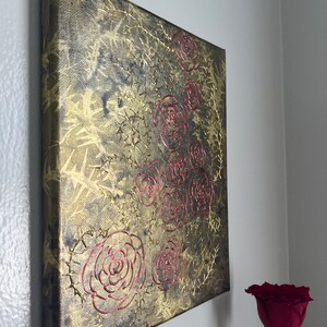 Rose & Thorn Original Artwork Painting on Canvas Gold Home Decor Unique ...