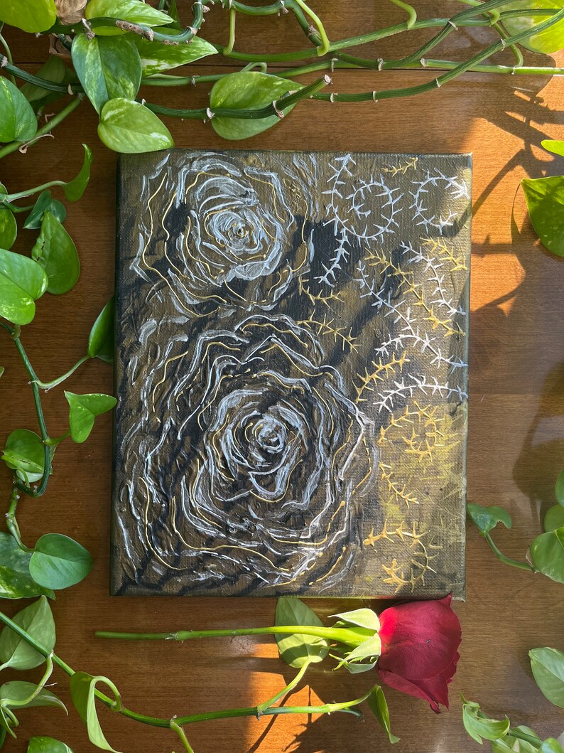 Rose & Thorn Original Artwork Painting on Canvas Gold Home Decor Unique ...