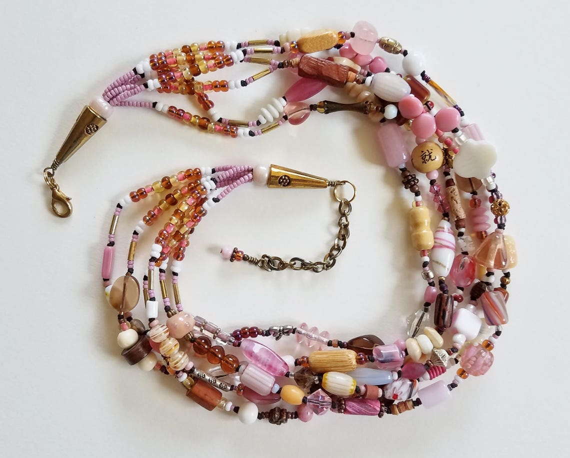 FIRST BLUSH Pink/neutrals Colorful Statement Necklace 6-strand - Etsy