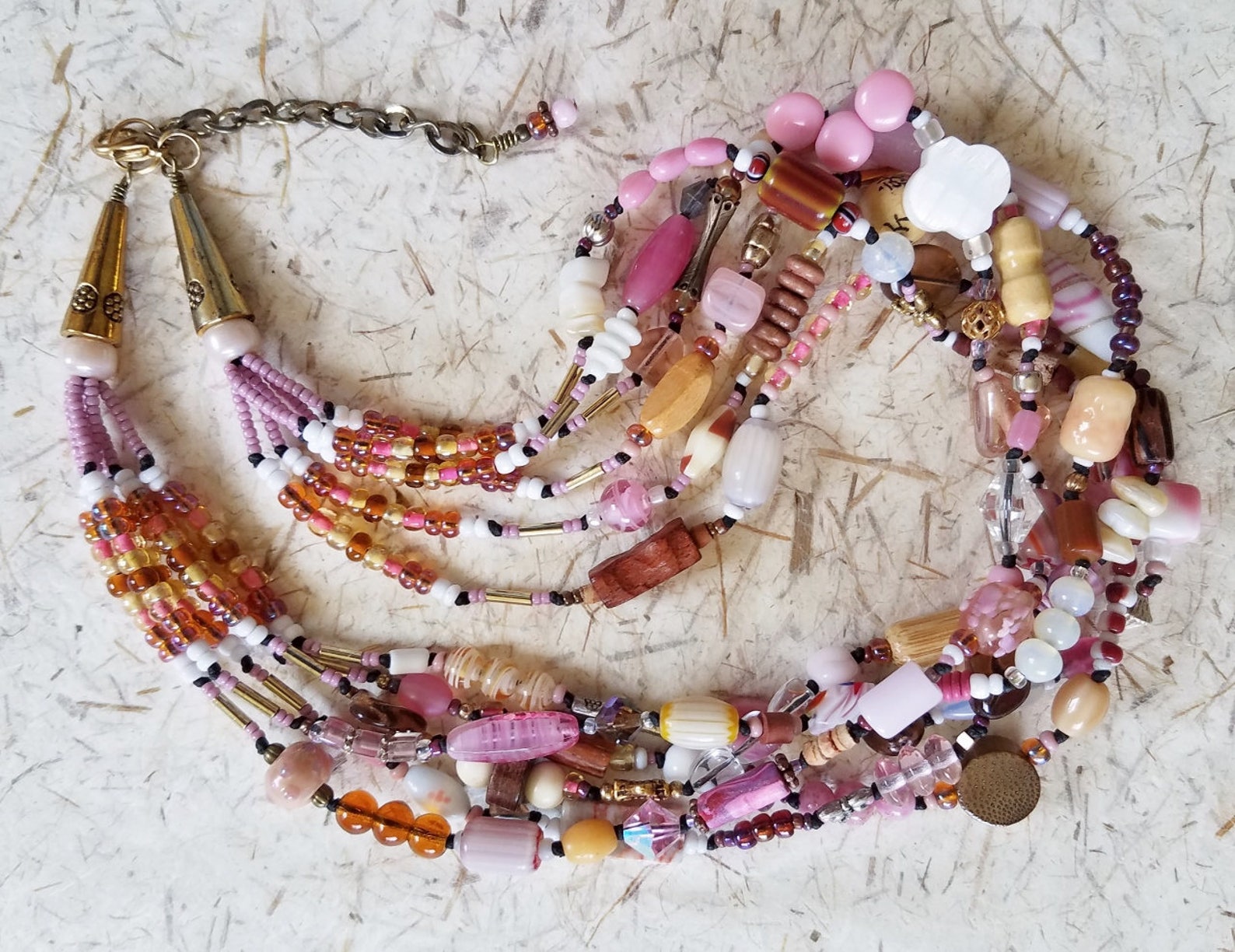 FIRST BLUSH Pink/neutrals Colorful Statement Necklace 6-strand - Etsy