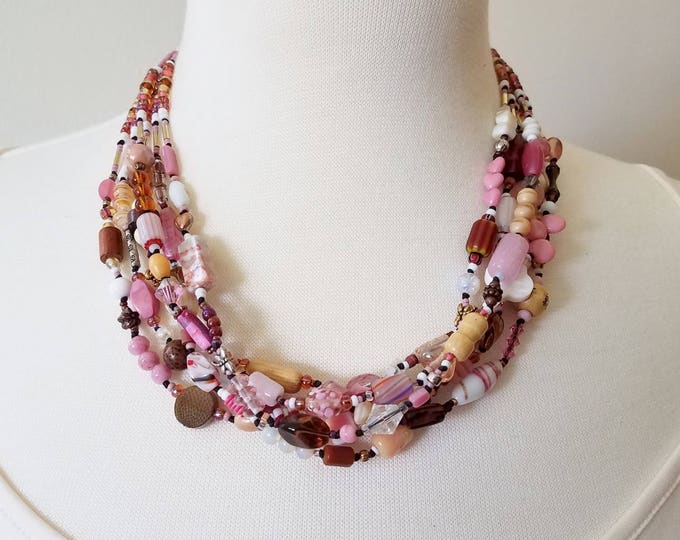 FIRST BLUSH Pink/neutrals Colorful Statement Necklace 6-strand Hand ...
