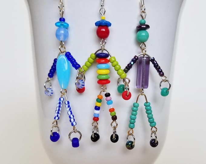 SIDEKICK Friend Little Man/woman/person Beaded Boho Earrings Dangle ...