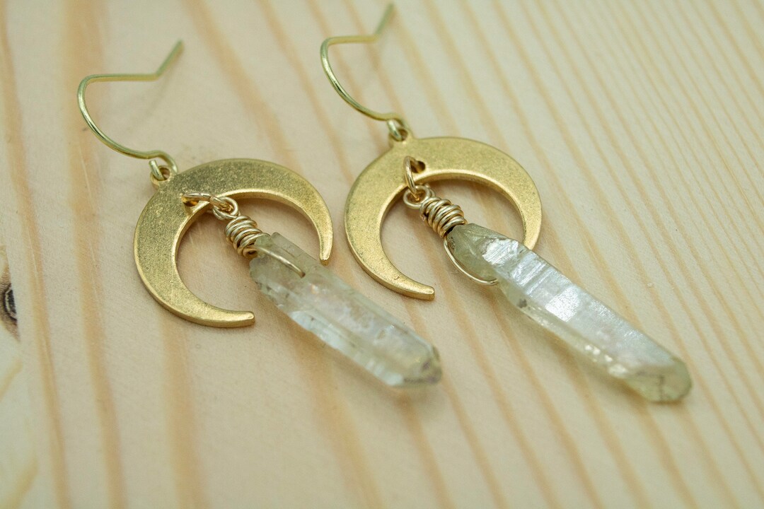 Moon Goddess Earrings Artemis Crescent Moon Dangle Earrings Moonstone ...