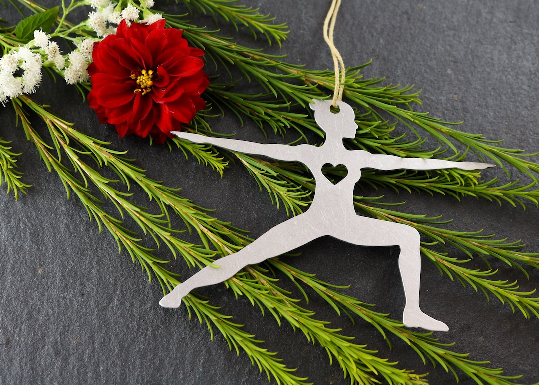 Warrior Pose Yoga Christmas Ornament / Custom Yoga Silver Keepsake Gift ...