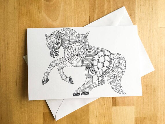 Horse Pony Animal Coloring Card DIY Art Kids Crafts Paint Do | Etsy