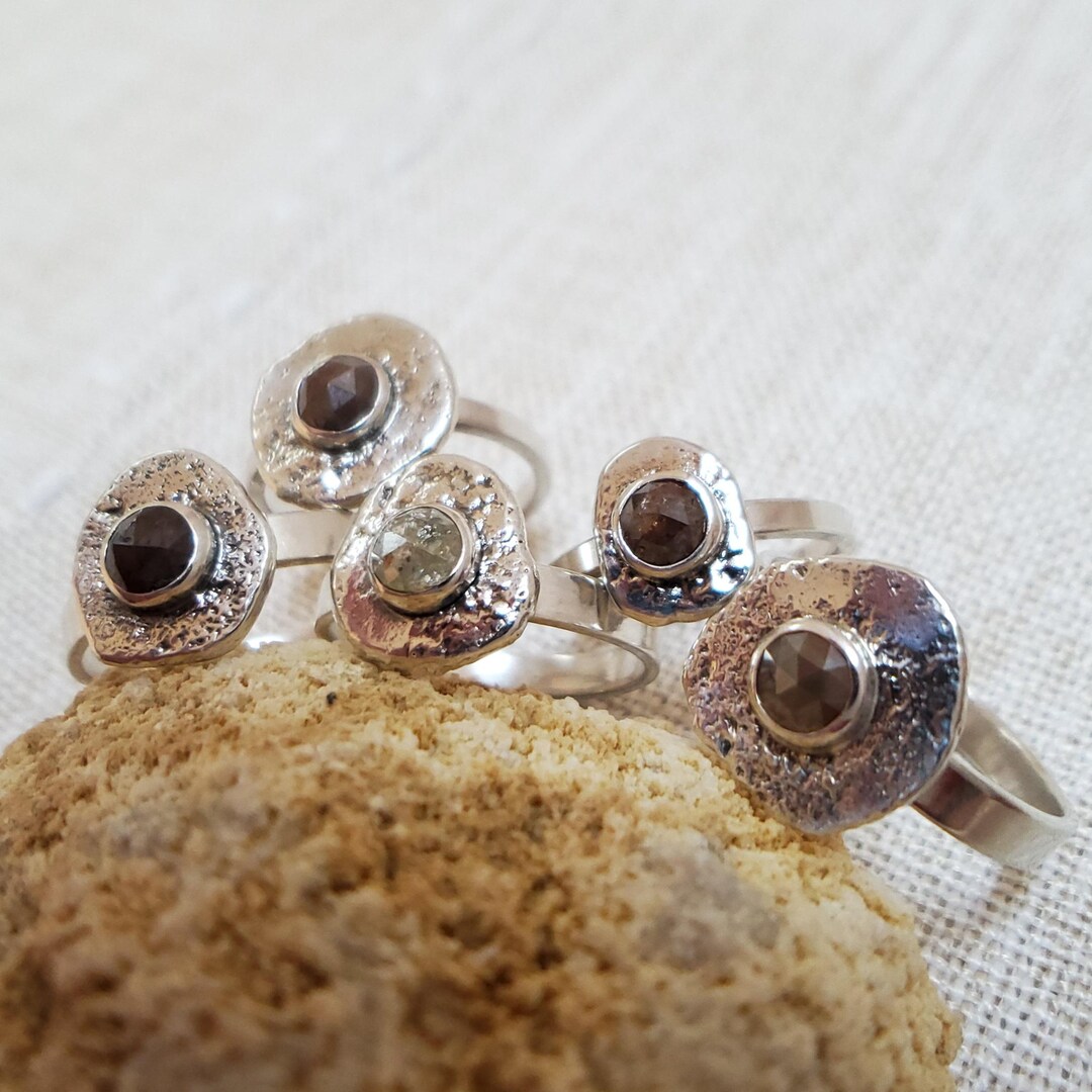 Handmade Sterling Silver Salt and Pepper Diamond Ring: Textured ...