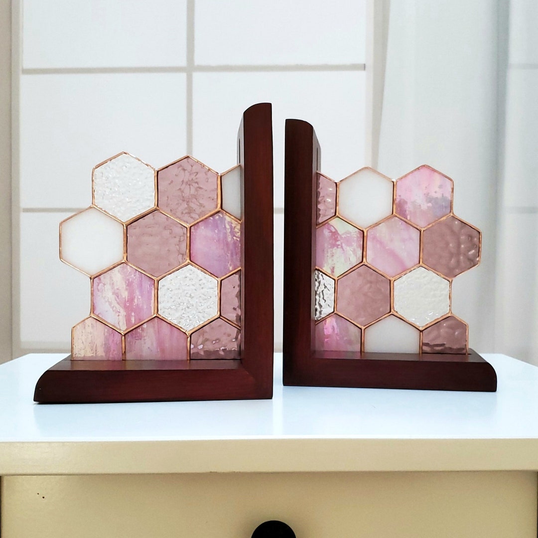 Honeycomb Stained Glass Bookends. Book Lover, Honeycomb Corner, Stained ...