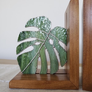 Stained Glass Monstera Bookends. Bookworm, Book Gift, Home Decor Gift ...