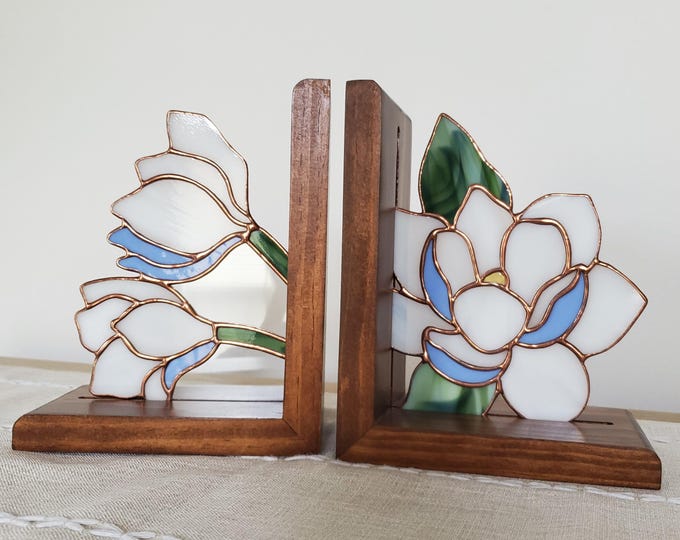 Magnolia Stained Glass Bookends - Etsy