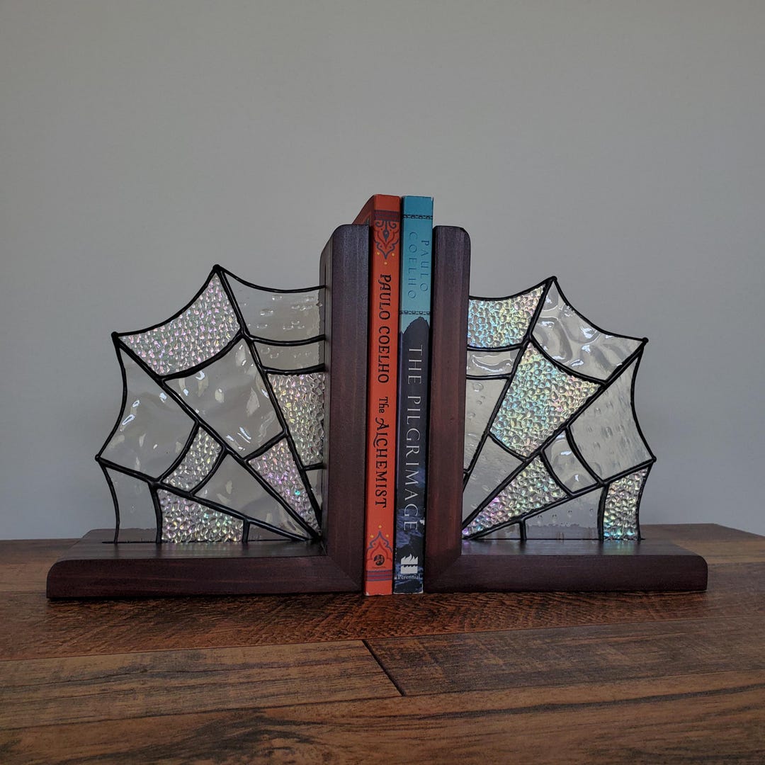 Stained Glass Spider Web Bookends. Spider Web Decor, Bookworm, Book ...