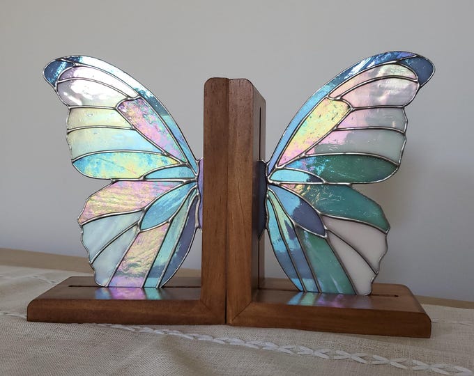Stained Glass Butterfly Bookends. Iridescent Butterfly, Bookworm Gift ...