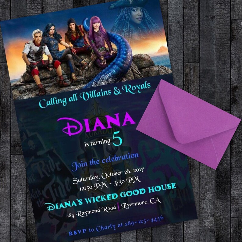 Descendants Birthday Invitation Descendants 2 birthday - Etsy