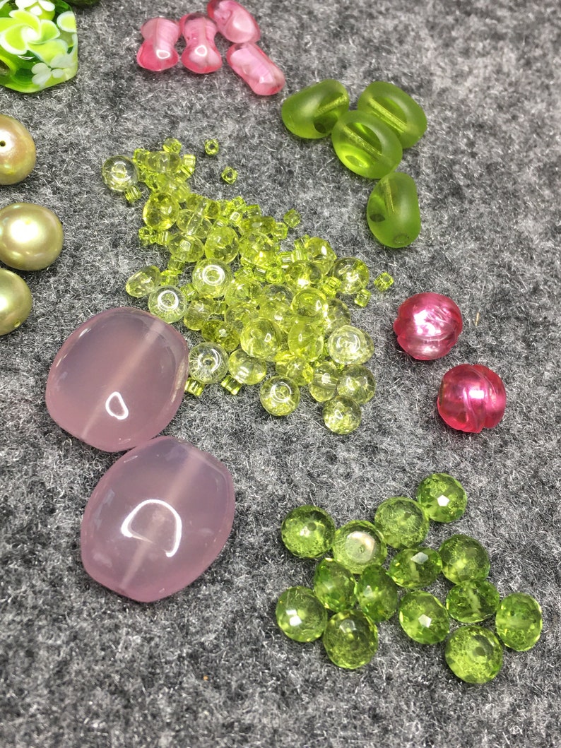 Large Handmade Green Glasswork Focal Bead With Pink and Green Flowers ...