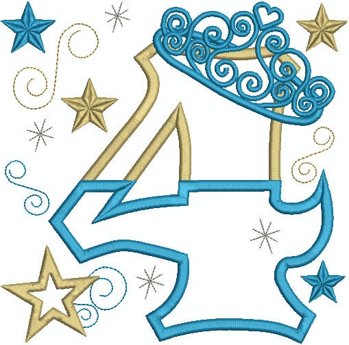 Split Number 4 With Crown and Star 4th Fourth Birthday Gold | Etsy