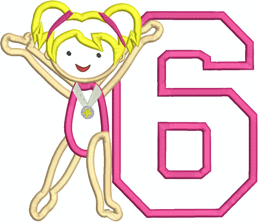 Gymnastic Girl 6 Birthday, Number 6, 6th Birthday Applique, Machine ...