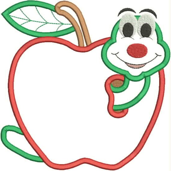 Worm in an Apple Teacher Back to School School Applique | Etsy