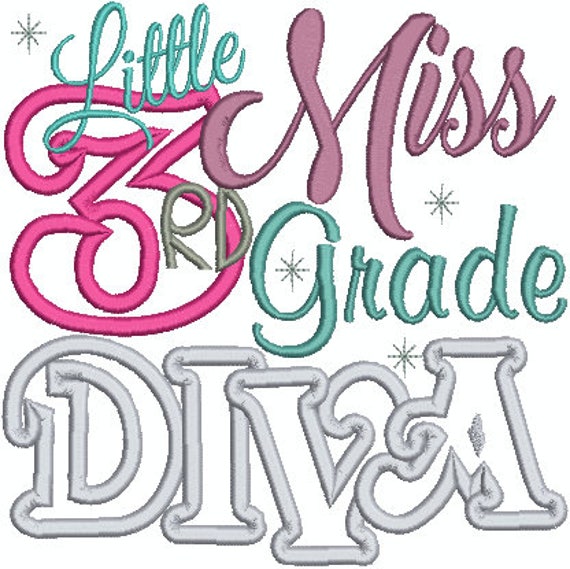 Little Miss 3rd Grade Diva Embroidery Design Back to School - Etsy