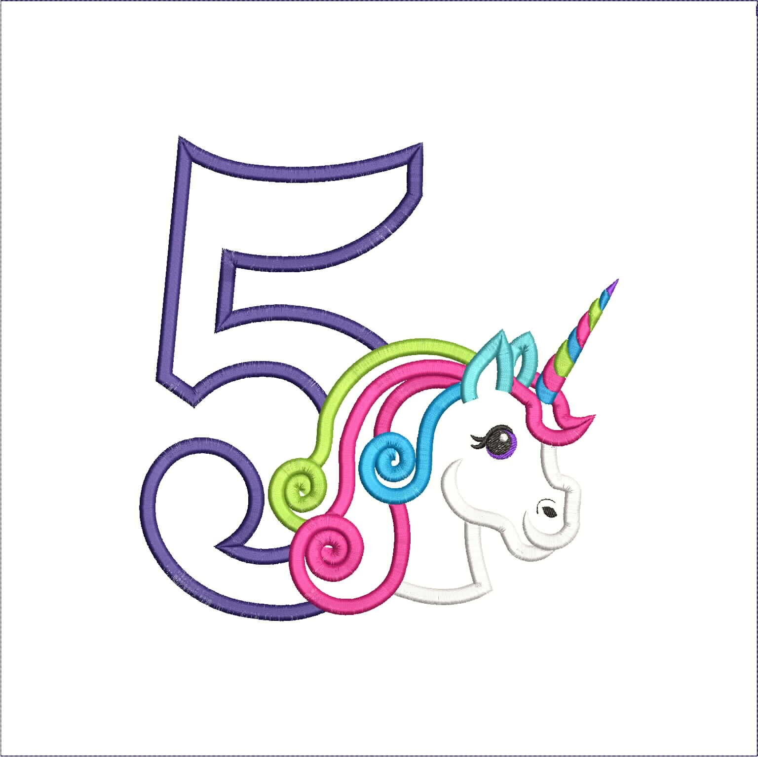 Cute Unicorn Head Number 5 Birthday Appliqué Design 5th - Etsy