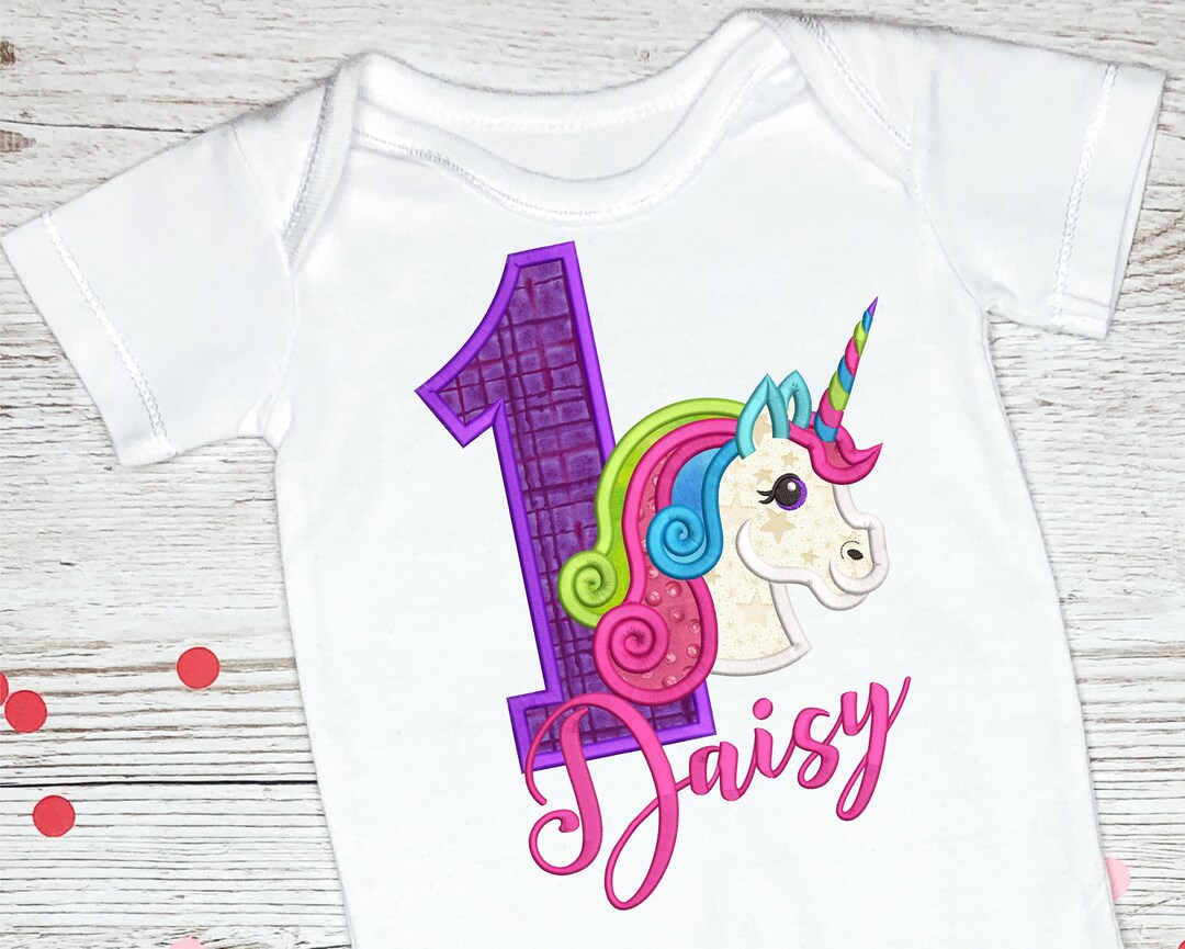 Cute Unicorn Head Number 1 Birthday Appliqué Design, 1st Birthday With ...
